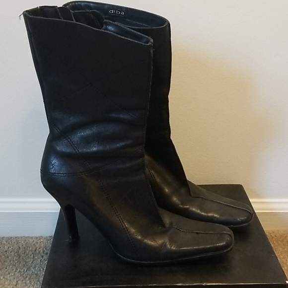 Diba | Shoes | Long Toe Style Black Leather Heeled Boots | Poshmark
